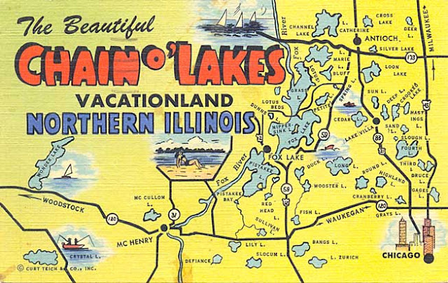 POSTCARDY: the postcard explorer: Map: Chain O'Lakes, Northern Illinois