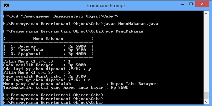 Program Menu Makanan Dalam Java ~ Belajar Bareng