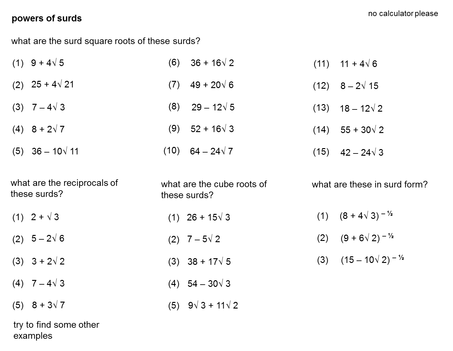 MEDIAN Don Steward mathematics teaching: surd multiplications and powers