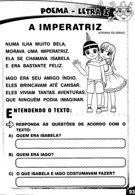 Poema e atividades com a letra I.