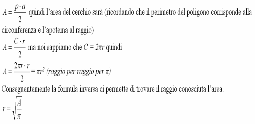 Matematica scuola secondaria 1° grado: Area del cerchio e delle sue parti