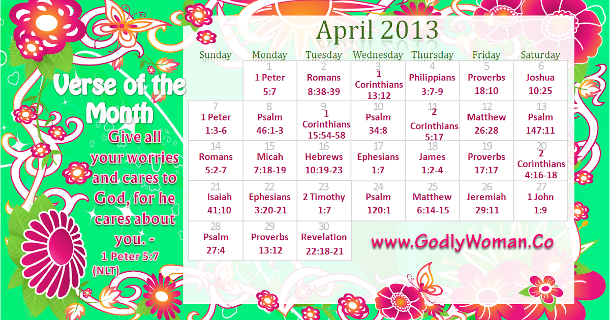 Godly Woman Daily Calendar - April 2013 - Printable Version