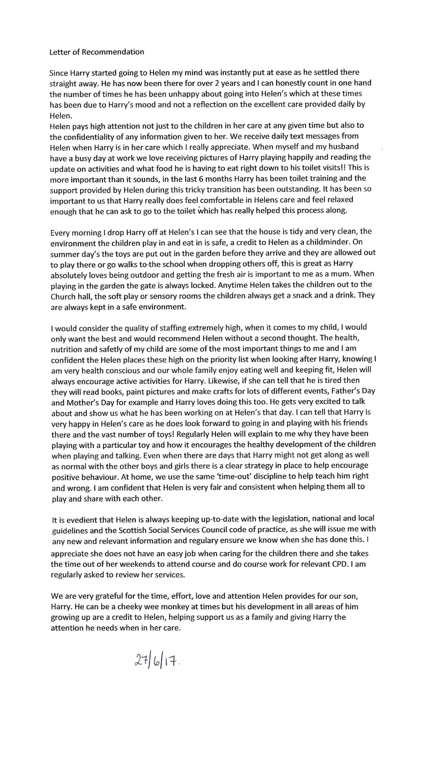 Helen Childminder: References