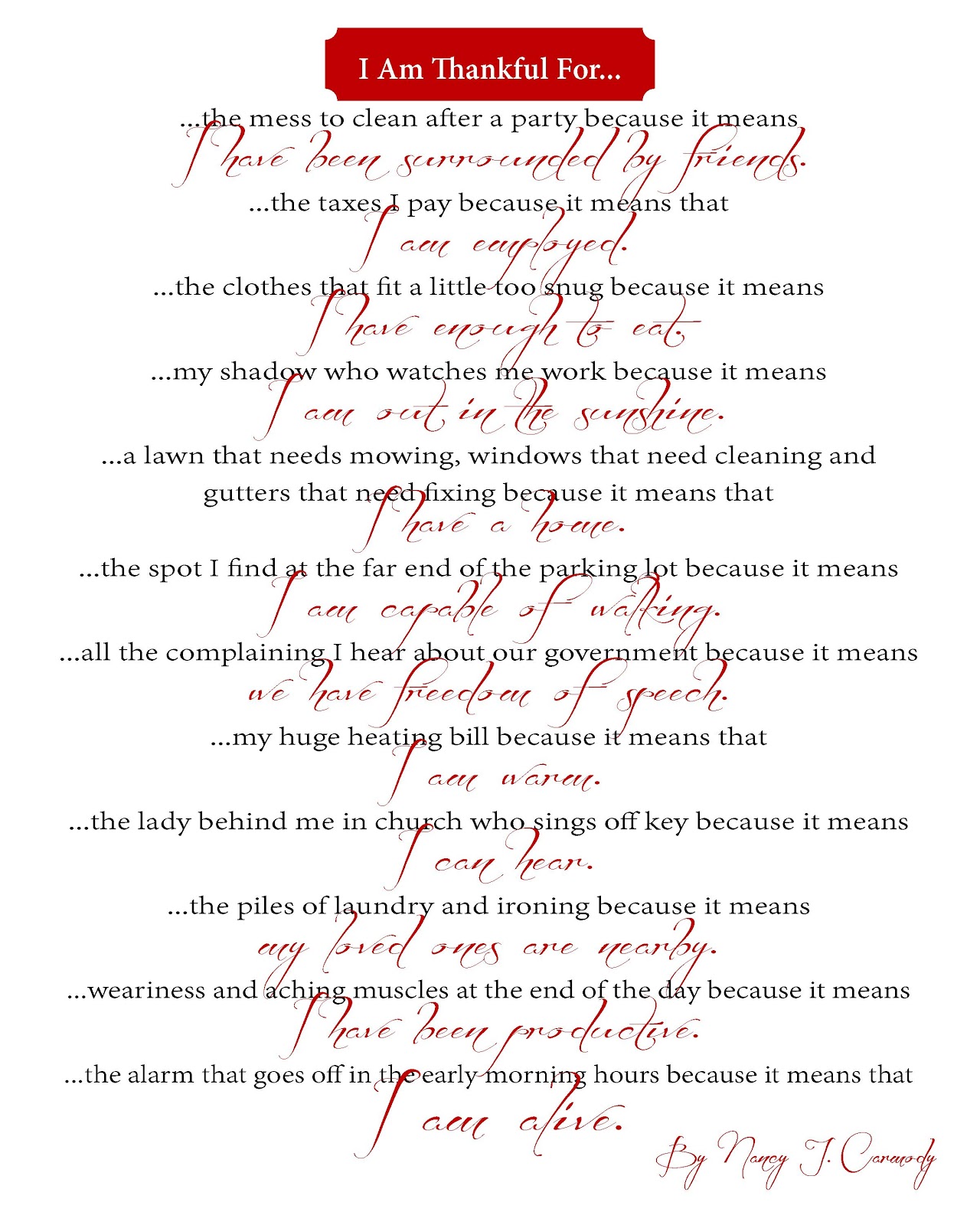 Christmas in October - Free Printable I am Thankful for..