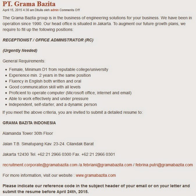 Lowongan Kerja PT. Grama Bazita Jakarta | Lowongan Kerja Terbaru 2016