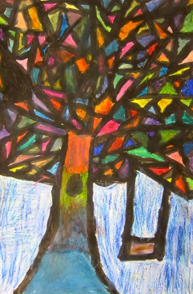 Art is Basic-- Art Teacher Blog: Abstract Oil Pastel Trees-- 4th/5th grade