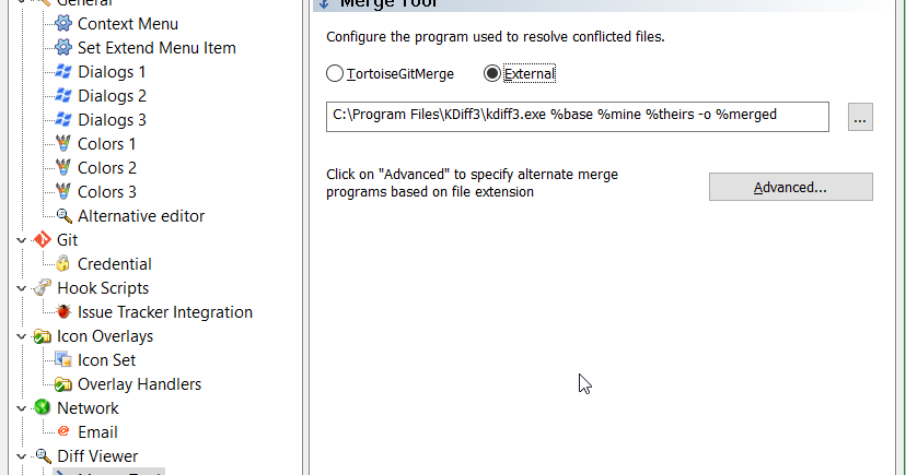 Setting up KDiff3 to work with TortoiseGIT