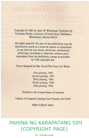 My Homeworks: Bahagi ng Aklat - Pahina ng Karapatang Sipi