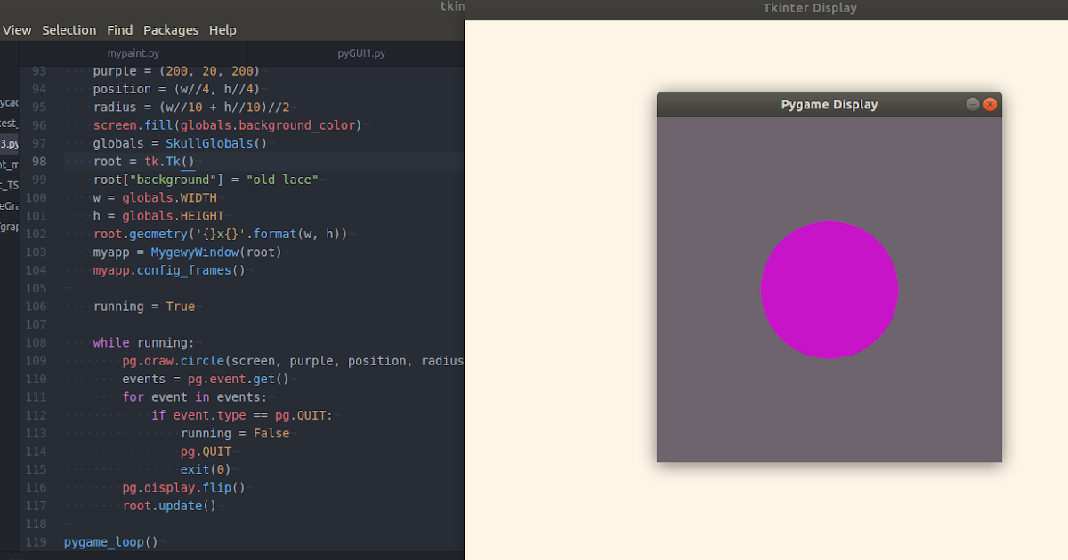 pygame and tkinter used together