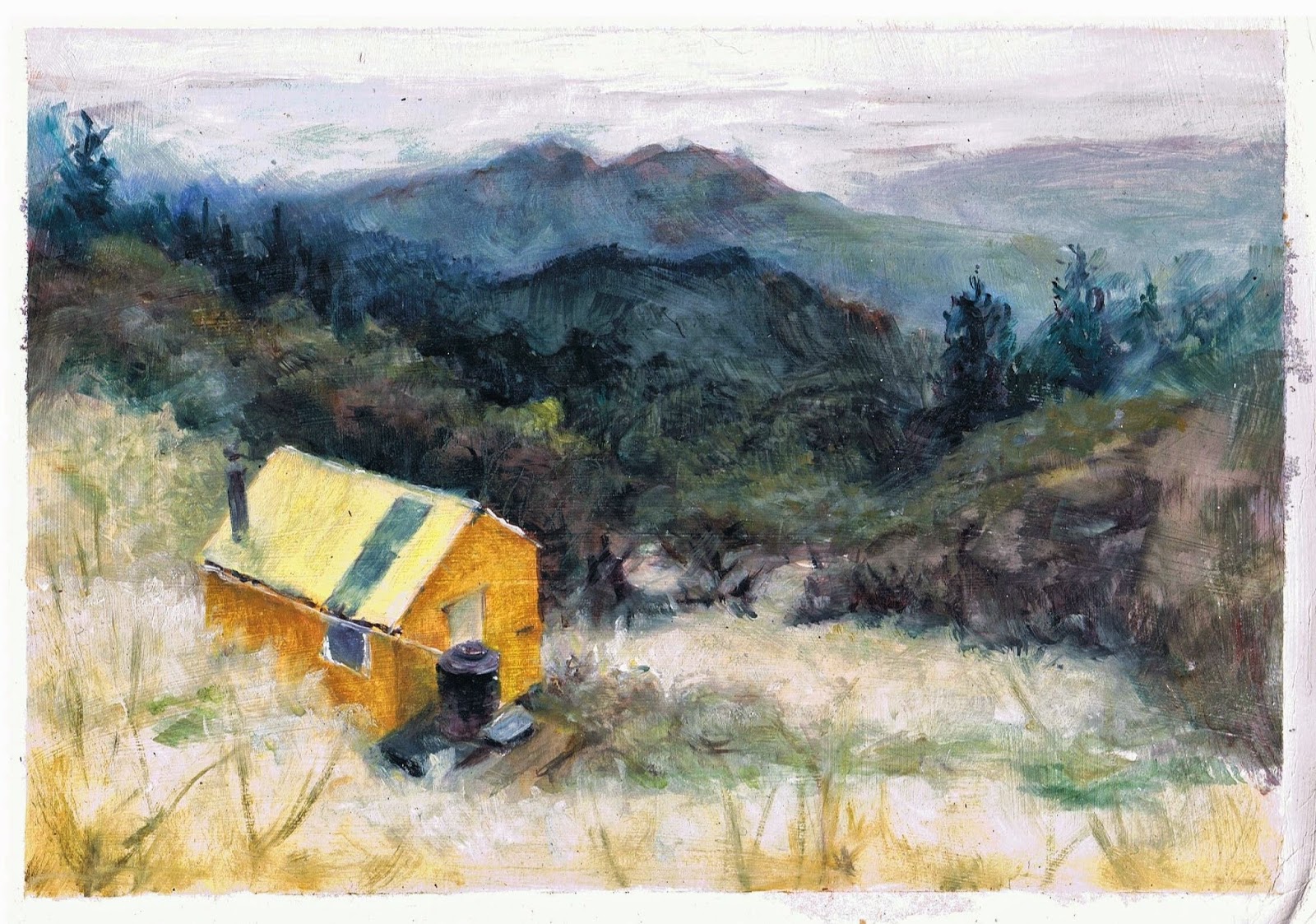 Felicity Deverell: Ruahine Hut Drawing