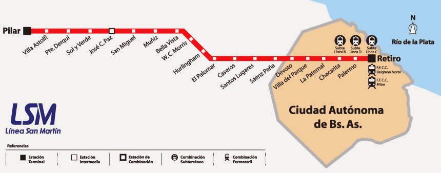 HORARIOS TRENES ARGENTINA: MAPA LÍNEA SAN MARTÍN