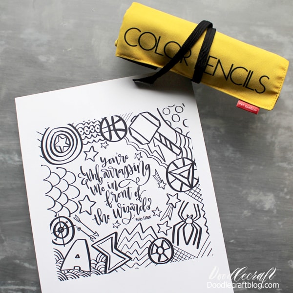 Avengers End Game Zentangle Coloring Page with Tombow