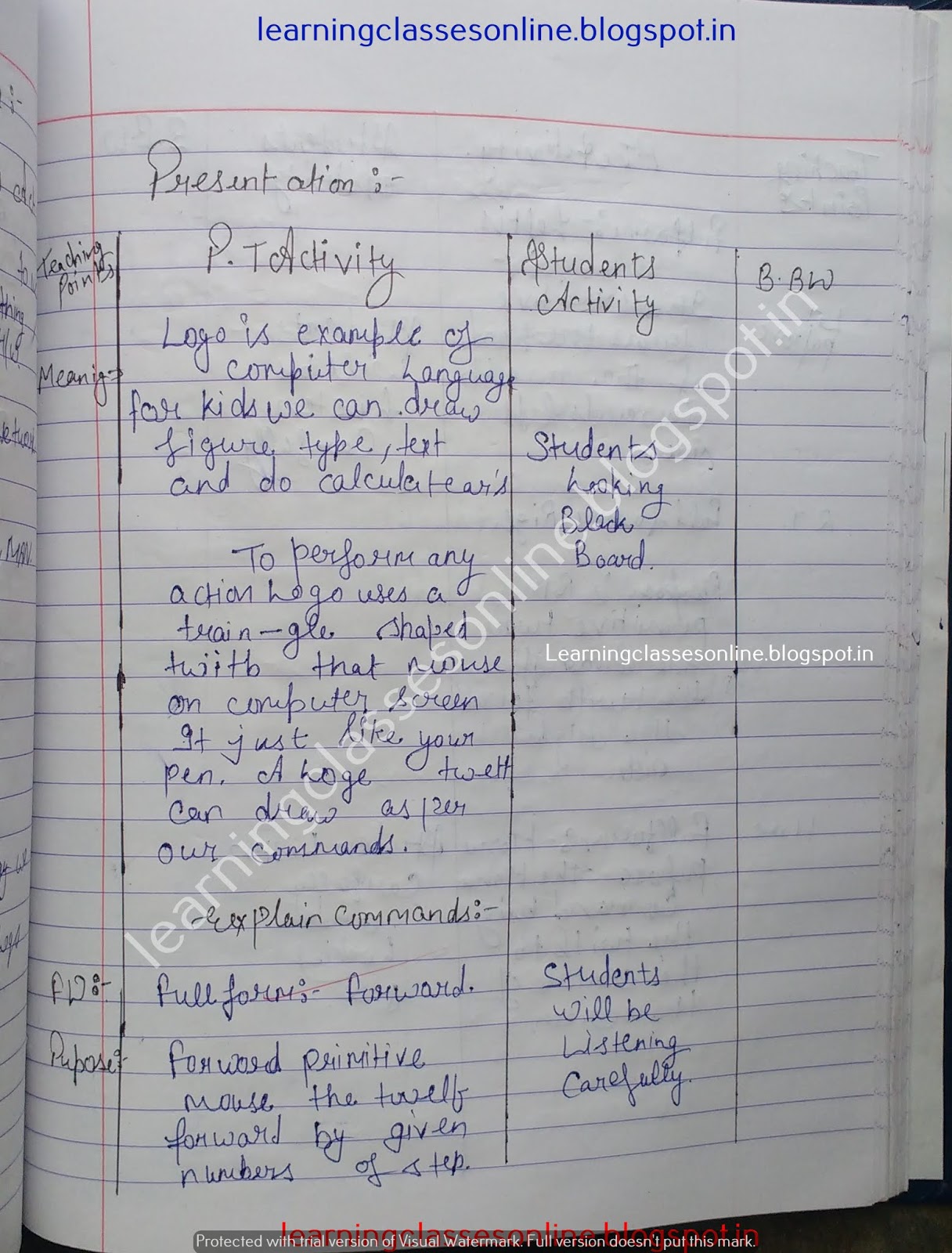 Lesson Plan For Computer Science on logo command and computer language