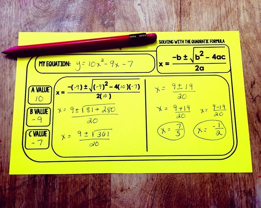 Scaffolded Math And Science Free Quadratic Formula Warm up Template