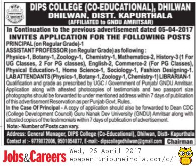 The Library Soup : Librarian Vacancy in DIPS College , Dhilwan, Distt ...