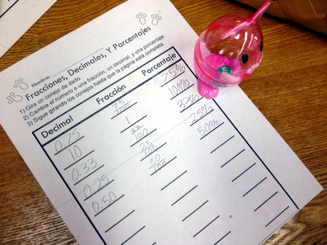 Bunny Dice Freebie to Practice Fractions, Decimals, and Percentages ...