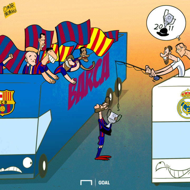 Omar Momani cartoons: Piqué is NOT a fan of bus parades!