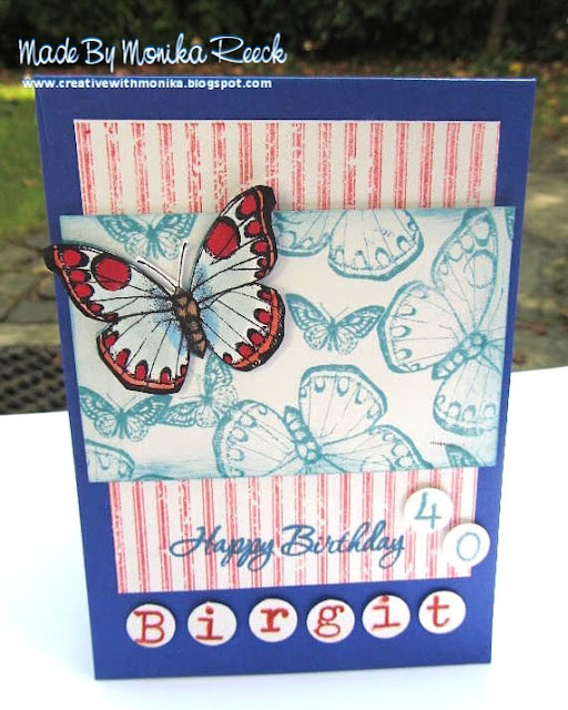 Creative With Monika: Happy Birthday Birgit in Red Blue and White