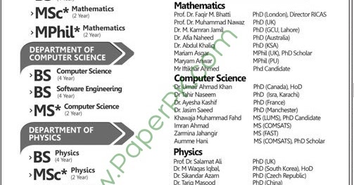 Riphah International University RICAS Admissions Spring 2018 - Computer ...