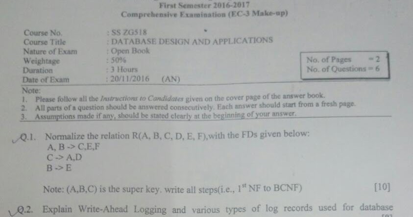 Coding Tech Life: Database Design and Applications Comprehensive Examination - Makeup Question ...