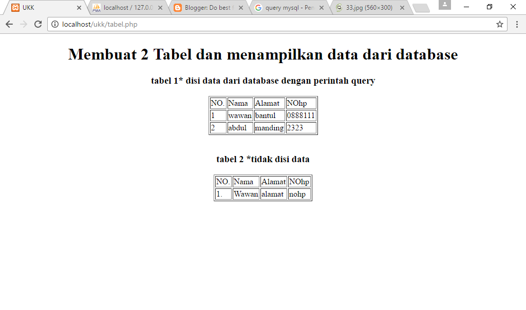 Membuat tabel dan menampilkan data dengan query mysql - NUSA KOM