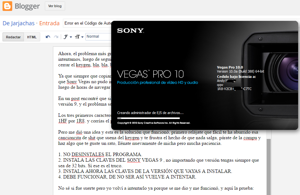 Error en el Código de Autentificación o Verificación Sony Vegas Pro ...