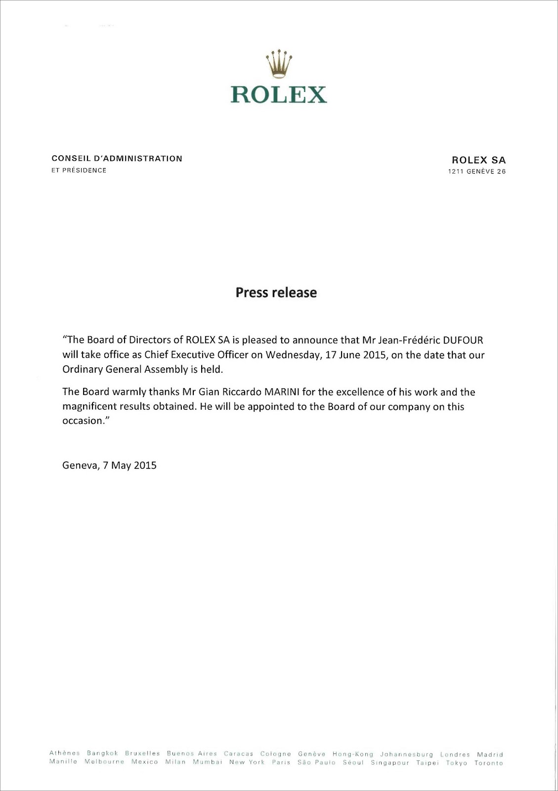 Welcome to RolexMagazine.com: Rolex Announces Official New CEO Appointment