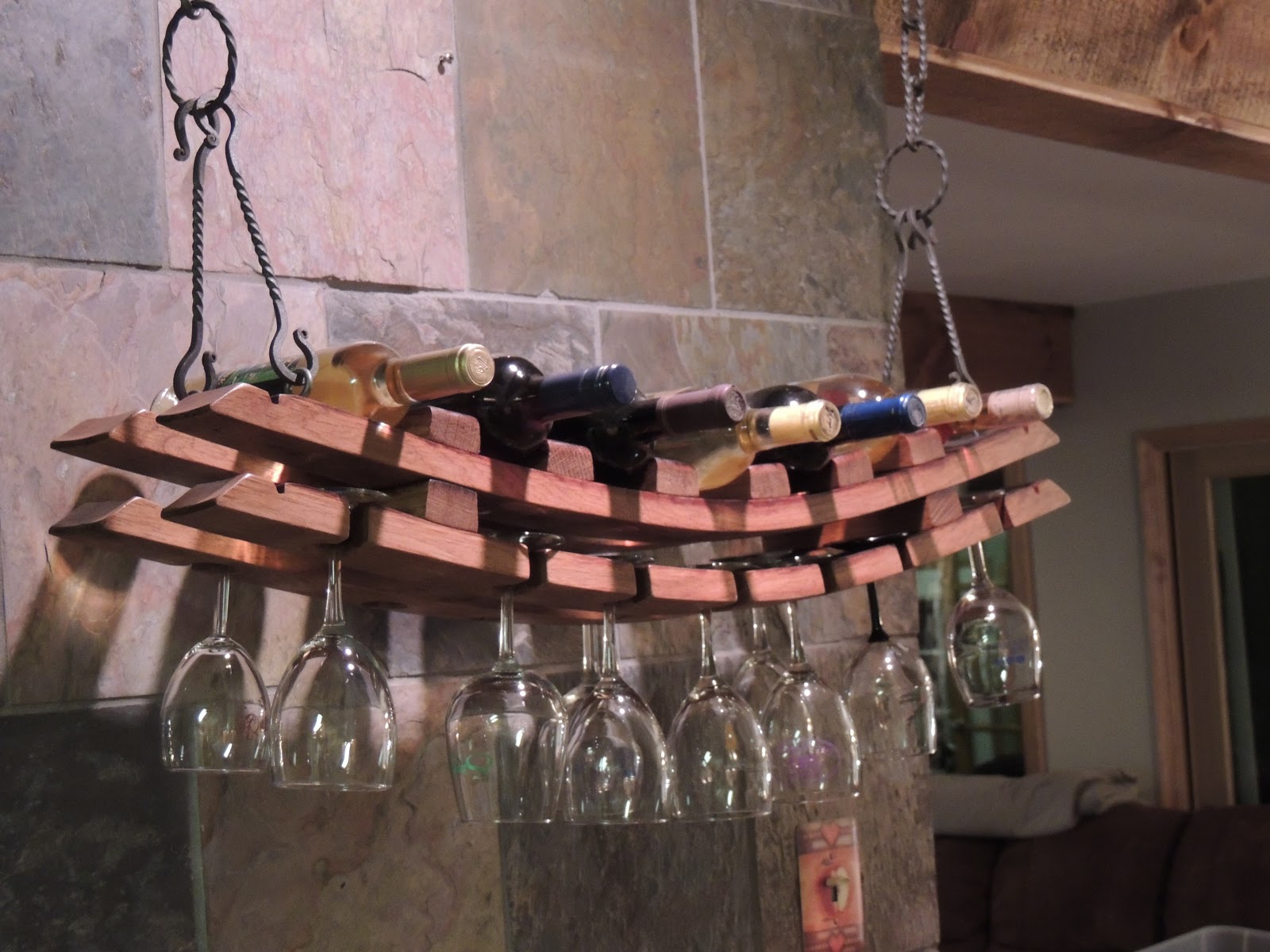 Cork To Barrel Hanging Wine Bottle And Glass Rack