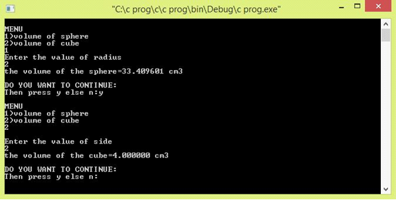 Menu Driven Program To Find Volume Of Sphere And Cube