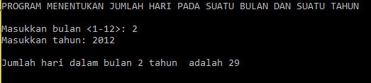 C++ Program Menentukan Jumlah Hari Pada Suatu Bulan dan Suatu Tahun