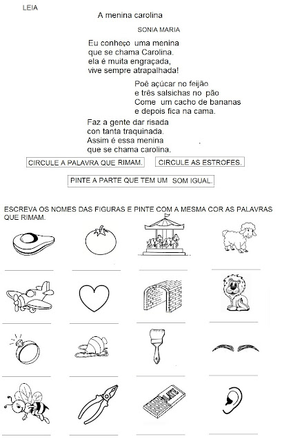 Atividade Rima ~ Atividades para baixar