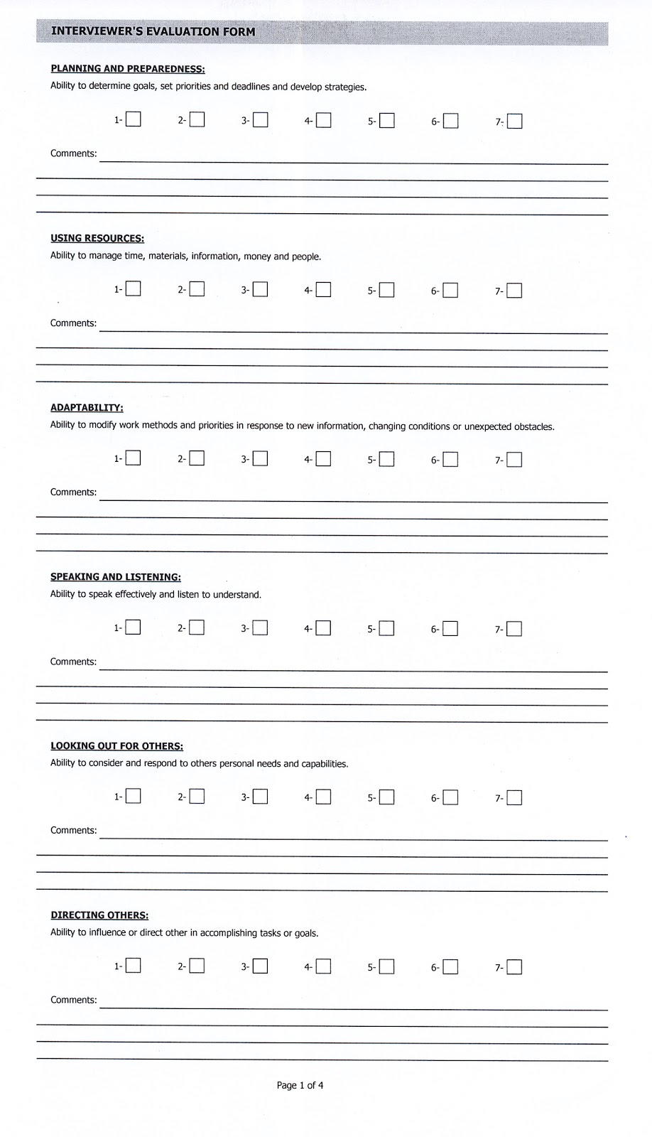 General Knowledge Library: Interviewer’s Evolution Form Template