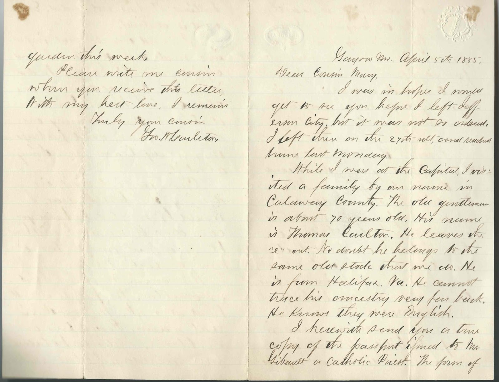 Heirlooms Reunited: 1885 Letter from George W. Carleton of Gayoso ...