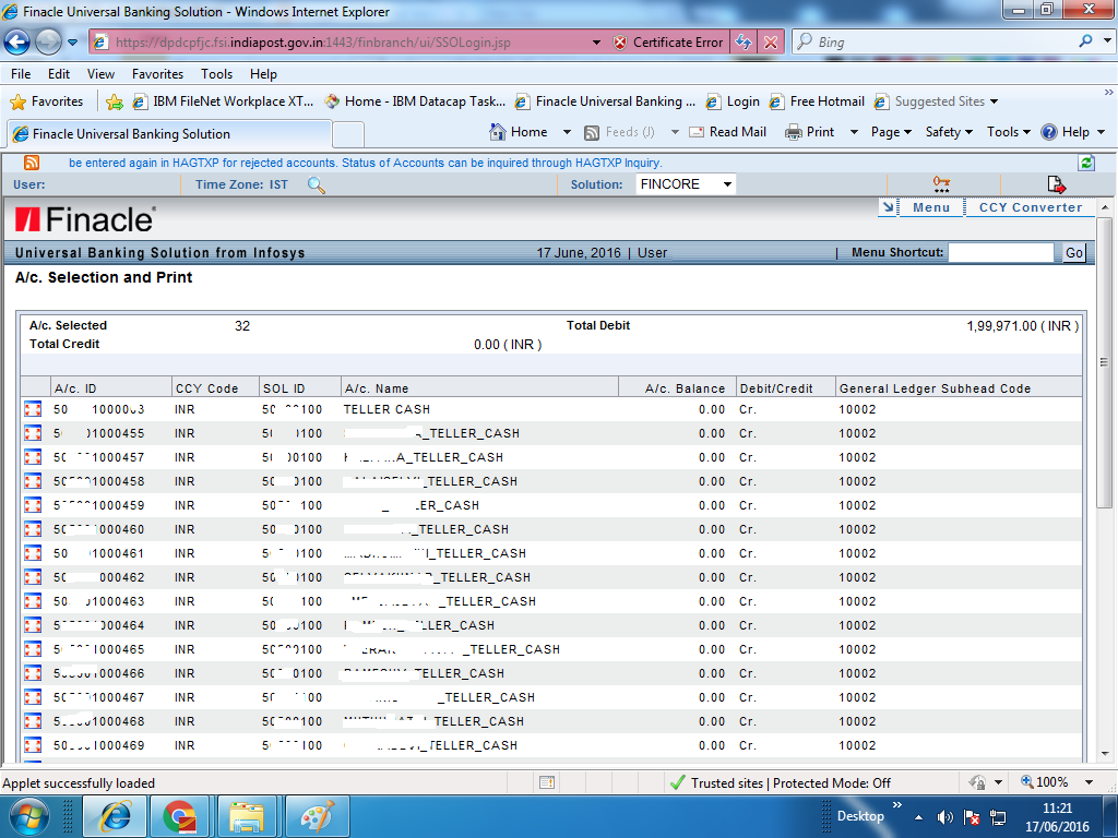 Procedure to Inquire teller cash balance of Sub office tellers in HO in ...