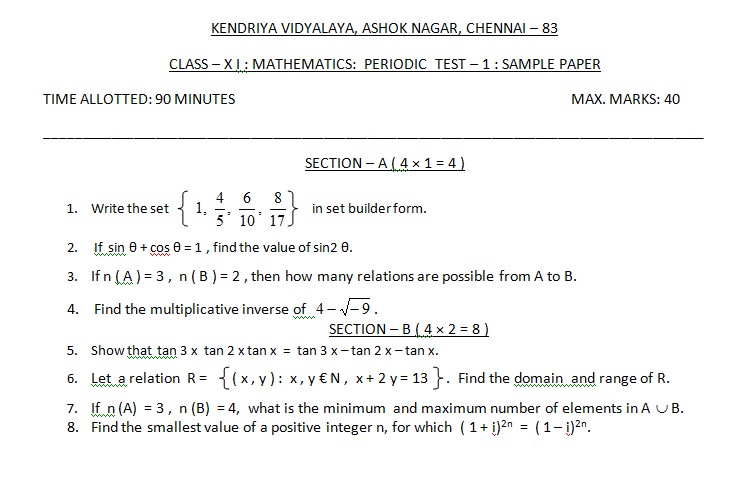 kvasnapsmaths.blogspot.in: X I - MATHS: PERIODIC TEST - 1 - SAMPLE PAPER