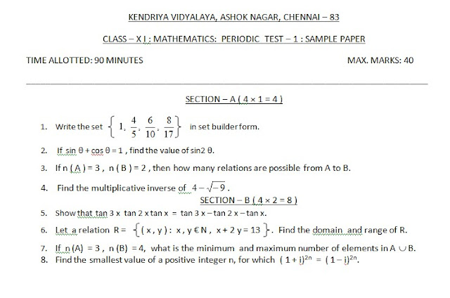 kvasnapsmaths.blogspot.in: X I - MATHS: PERIODIC TEST - 1 - SAMPLE PAPER
