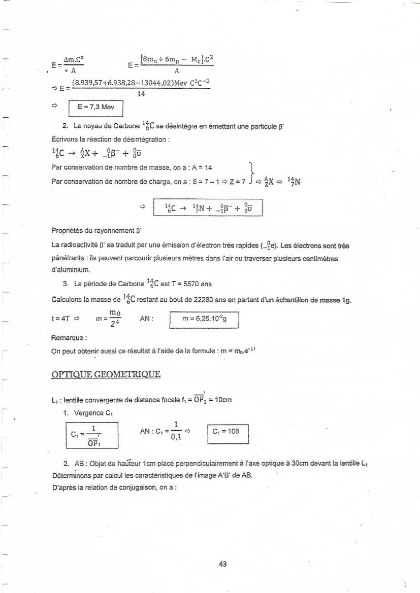 Corrigé BAC serie D session 2005 - Épreuve Sciences Physiques à ...