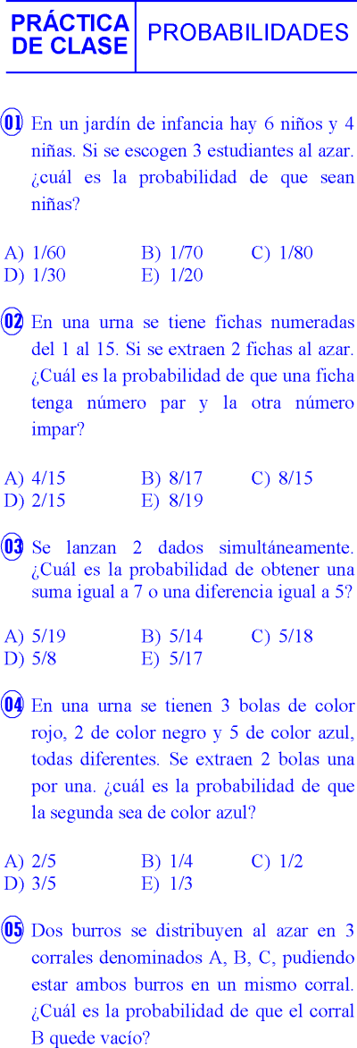 PROBABILIDADES EJERCICIOS PARA RESOLVER CON CLAVES Y RESPUESTAS PDF