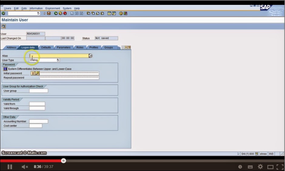 SAP Security Trainer: How to create a user in SAP system using t-code ...