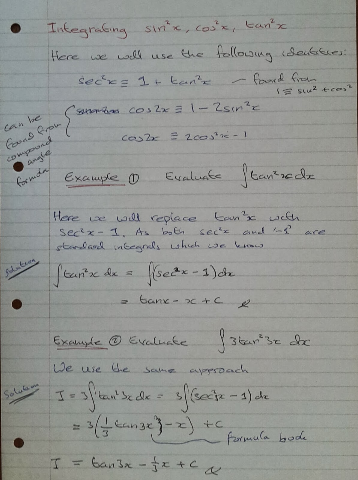 A Level Maths Notes: A2 Integration II: trigonometric functions using ...