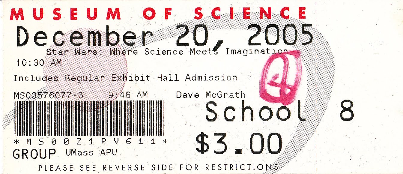 My Life Scanned: Boston Museum of Science Star Wars Exhibit Ticket and ...