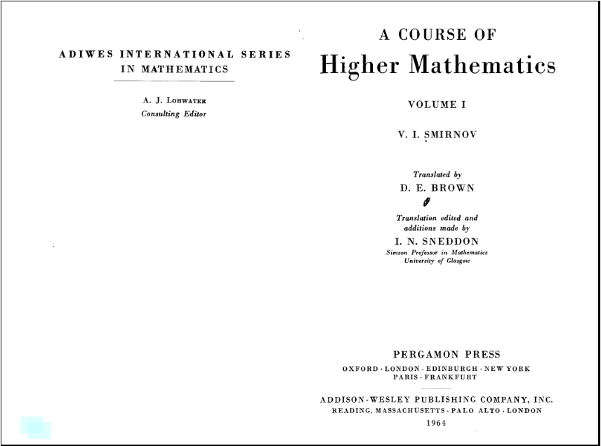 A Course of Higher Mathematics vol 1 - V. Smirnov ~ Best Books on ...