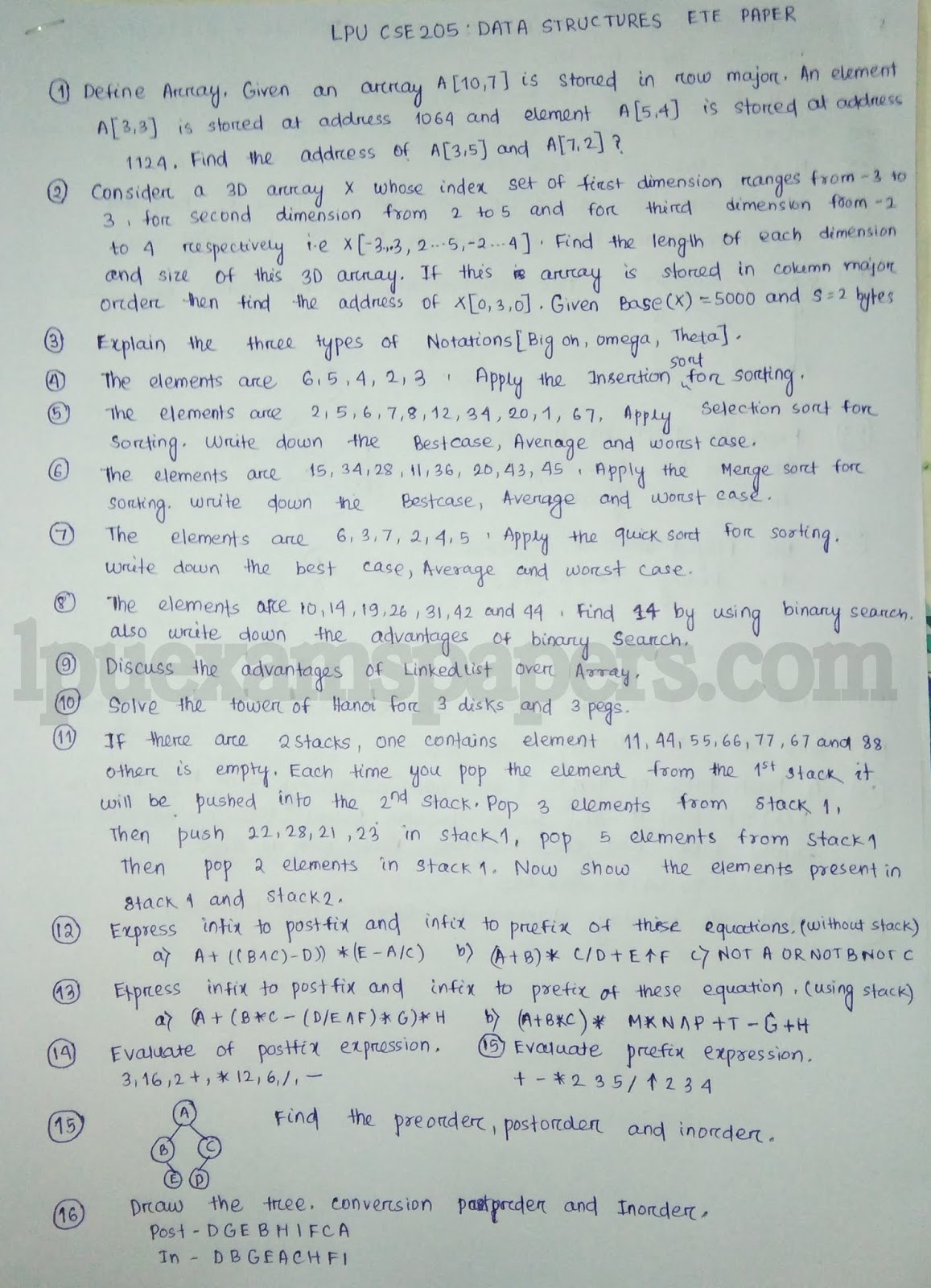 LPU Exams Papers: Notes | CA | MTE | ETE | Projects: LPU: CSE205 DATA ...