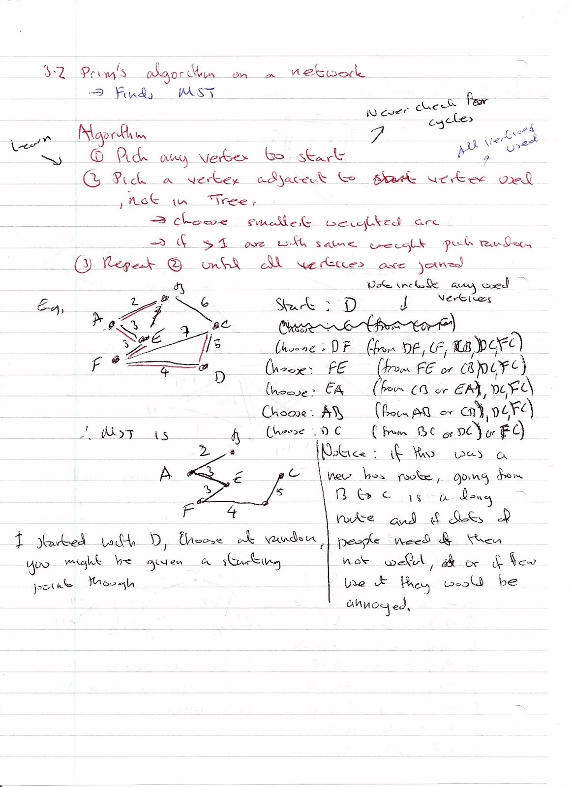 A Level Maths Notes: Decision - Graphs Algorithms Primm graph