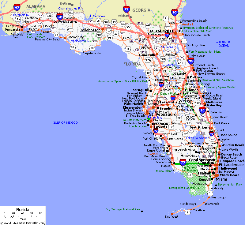 Kaart Florida Met Afstanden | Kaart