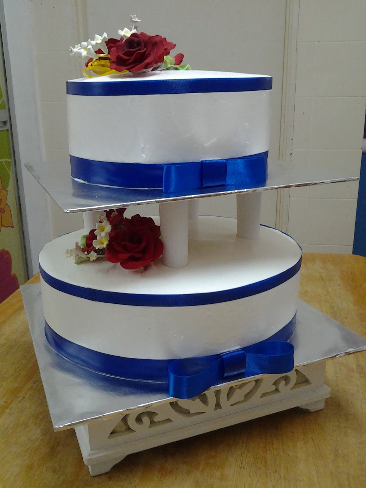CT Hasanah Cake House: Blue and White 2 Tier Wedding Cake