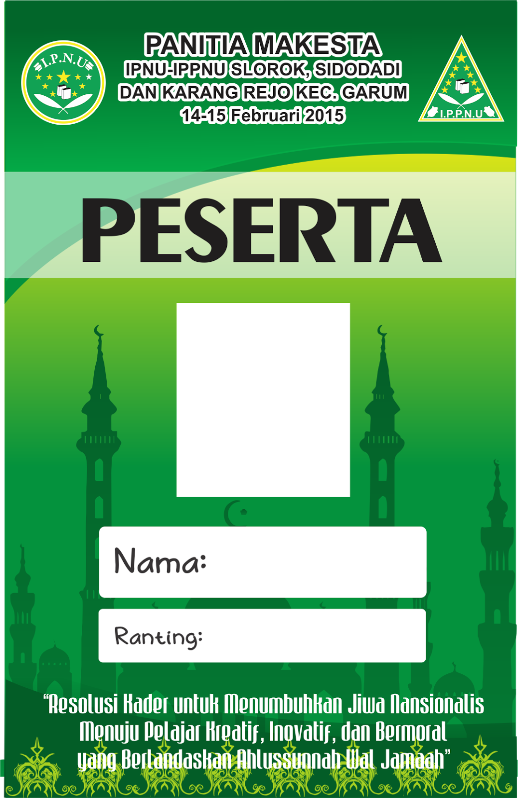 Design Id Card Panitia dan Peserta IPPNU MAKESTA Blitar