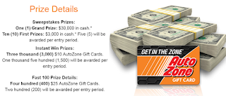 AutoZone $10 Gift Card Instant Win Giveaway - 3,000 Winners. 10 First ...