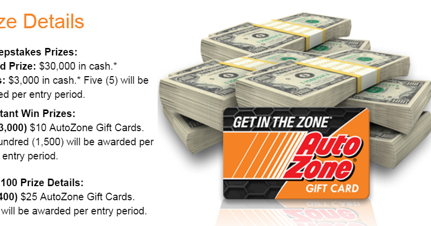 AutoZone $10 Gift Card Instant Win Giveaway - 3,000 Winners. 10 First ...