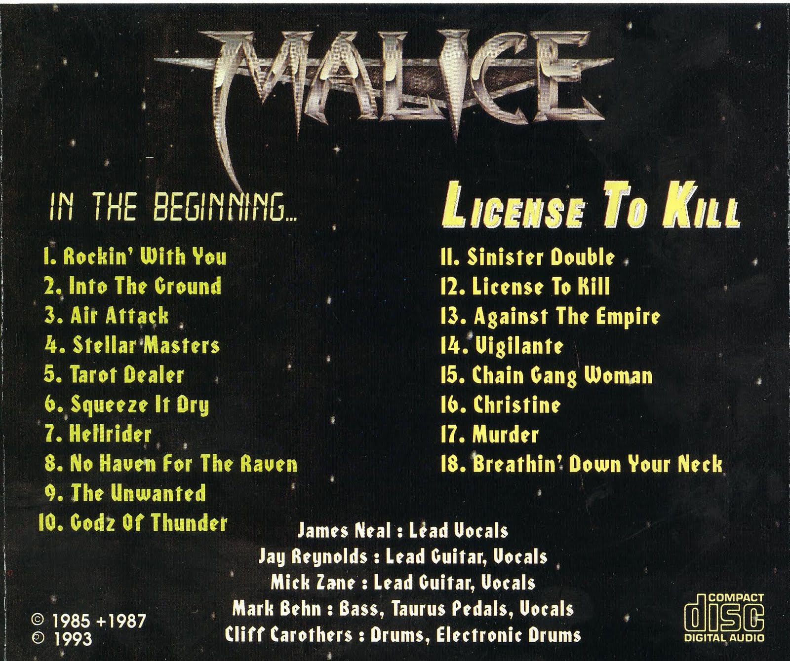 Jolly Joker`s Ohrenbalsam: MALICE, IN THE BEGINNING, IMPORT CD, 1985